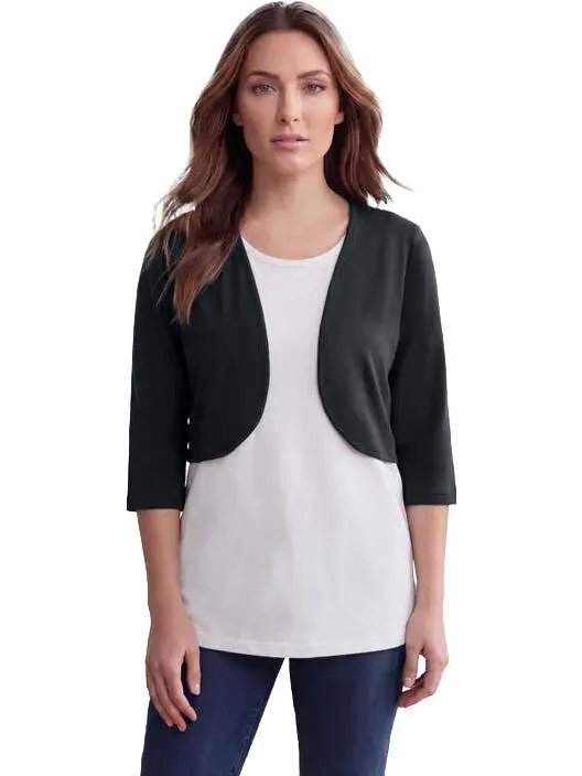 Roaman's Bolero Cardigan With Three Quarter Sleeves - Black