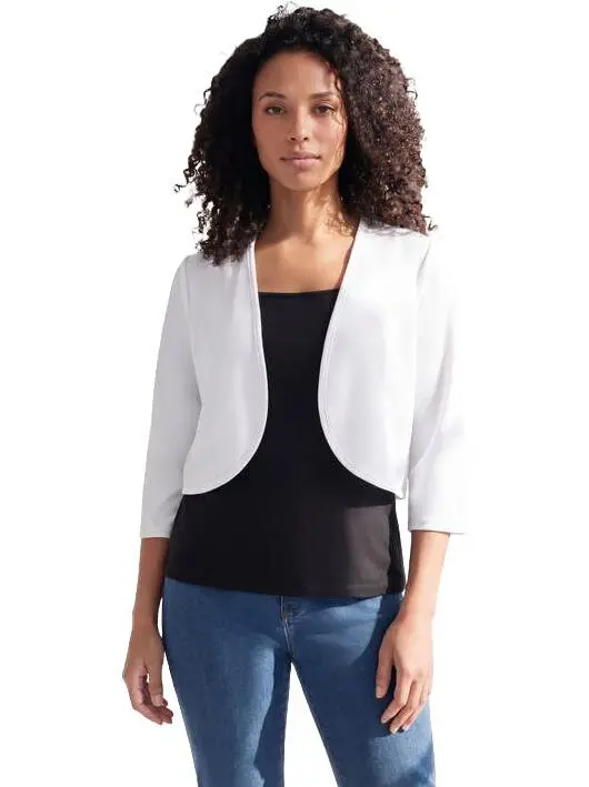 Roaman's Bolero Cardigan With Three Quarter Sleeves - White