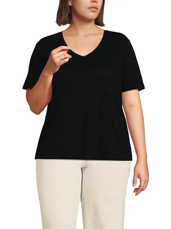 LANDS' END Short Sleeve V-neck Tee - Black