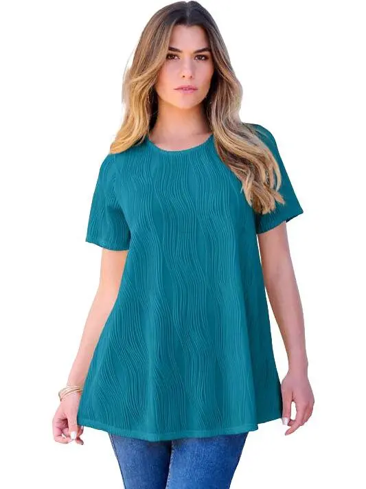 Roaman's Textured Knit Swing Tee - Deep Teal