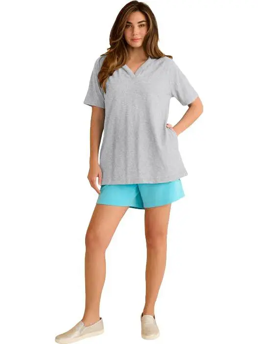 Roaman's Comfort+ Fleece V-neck Hooded Sweatshirt - Heather Grey