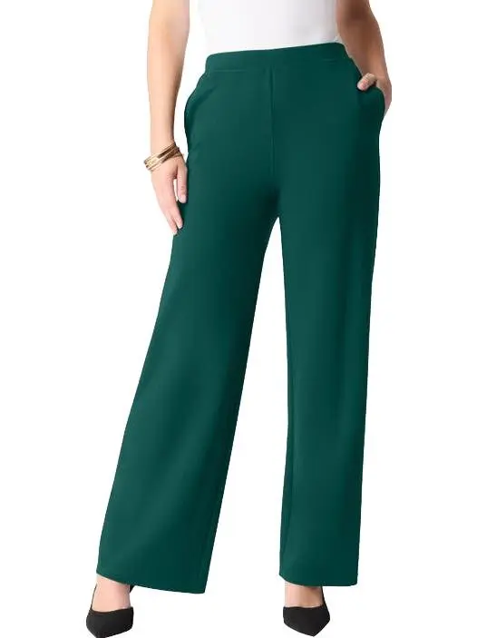 Roaman's Ponte Wide Leg Pull-on Pants With Pockets - Emerald Green