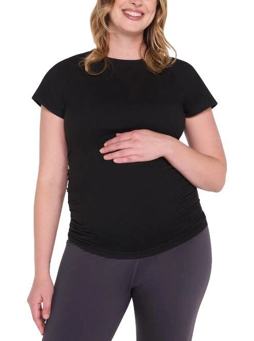 Motherhood Maternity Crewneck Short Sleeve Active Tee With Side Ruching - Black