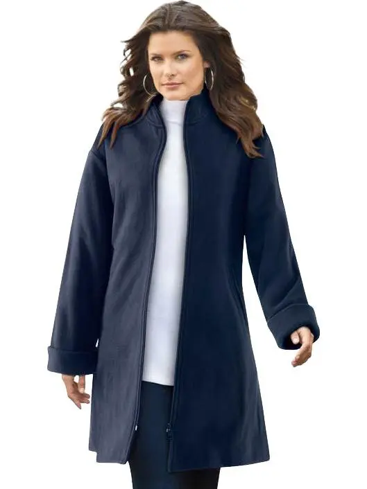 Roaman's Fleece Zip-up Coat - Navy