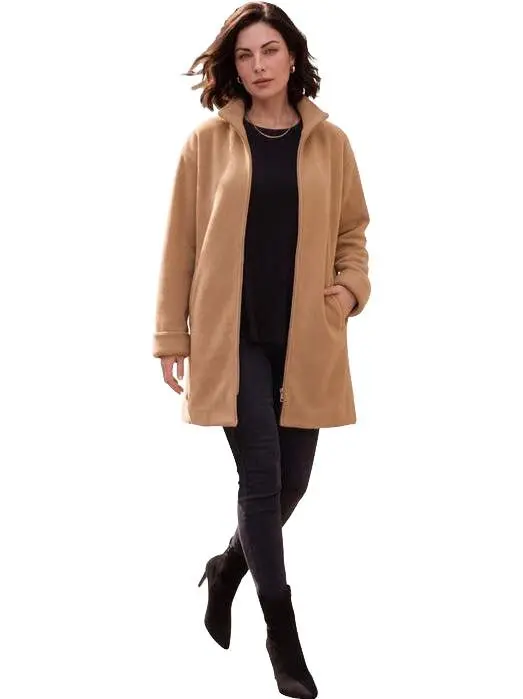 Roaman's Fleece Zip-up Coat - Soft Camel