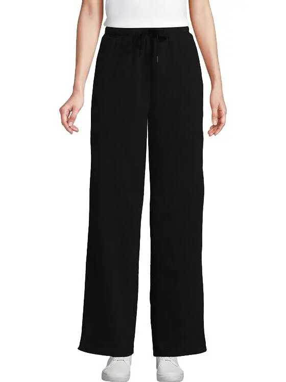 LANDS' END Tall Serious Sweats High Rise Relaxed Straight Leg Pants - Black