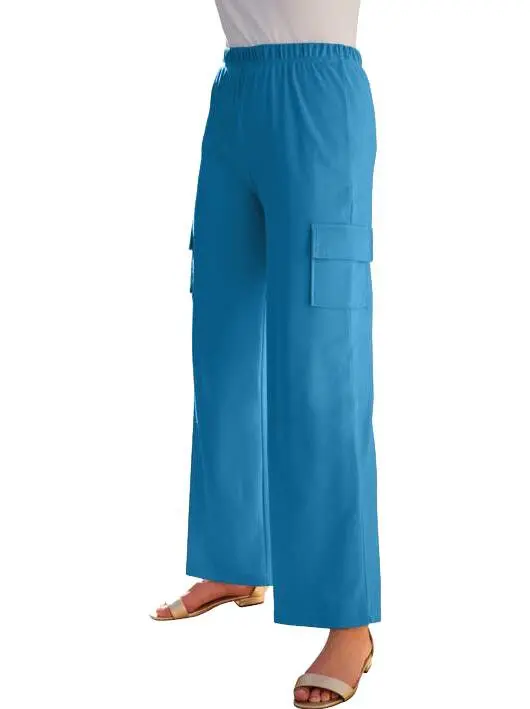 Roaman's Soft Knit Cargo Pants - Dusty Indigo