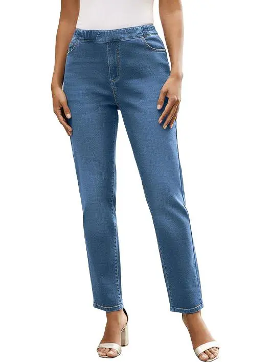 Roaman's Straight Leg Knit Jean - Medium Wash