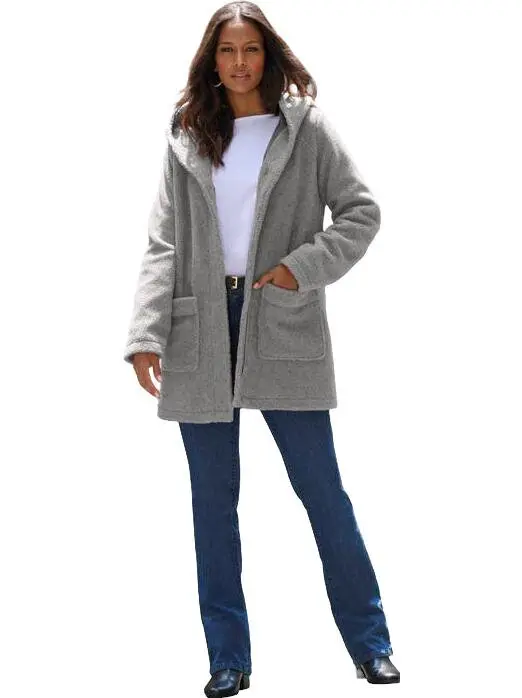 Roaman's Hooded Teddy Fleece Coat - Medium Heather Grey