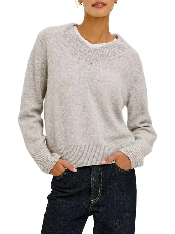 Rails Lidya V-neck Sweater Relaxed Fit, Long Sleeve - Heather Grey