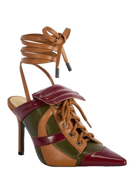 AZALEA WANG Ambre Lace-up Pointed Toe Bootie - Olive Multi