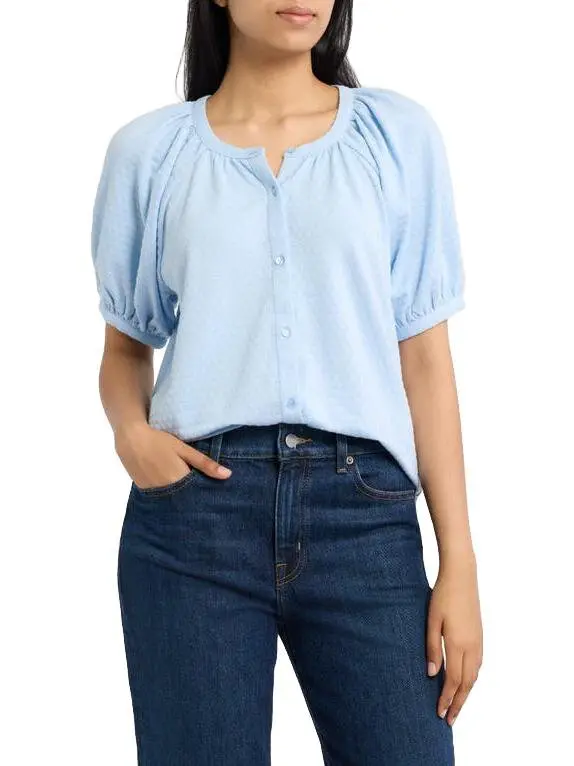 Bobeau Puff Sleeve Button-up Top - Light Blue