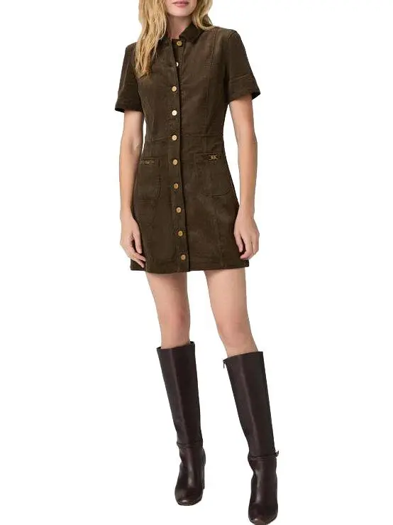 Paige Clementine Corduroy Shirt Dress With Goldtone Hardware - Fern