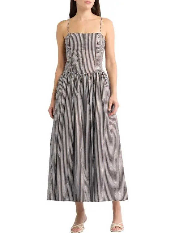 Line & Dot Chandler Fit & Flare Cotton Maxi Dress - Brown Multi