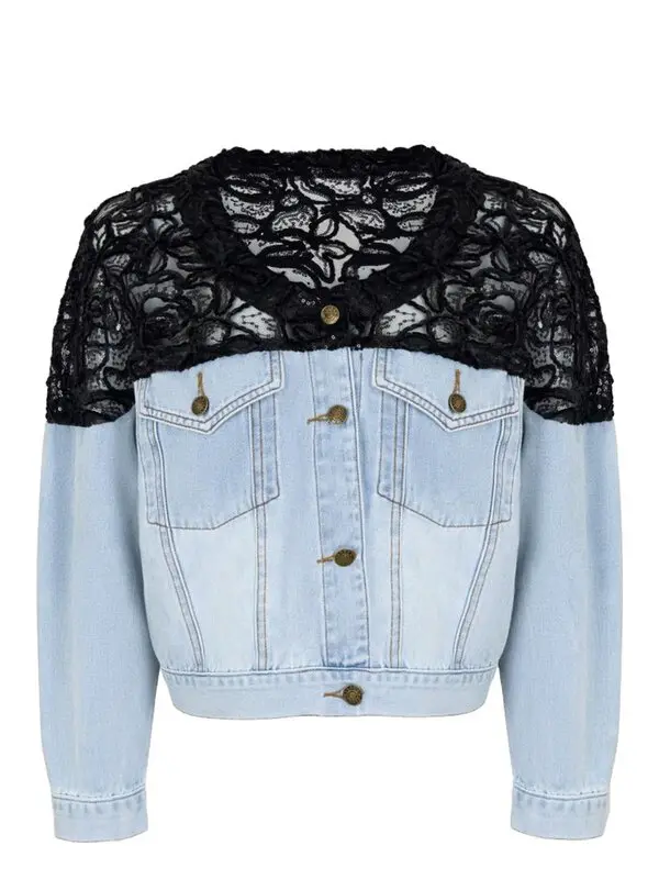 Saachi Floral Lace Denim Jacket - Blue