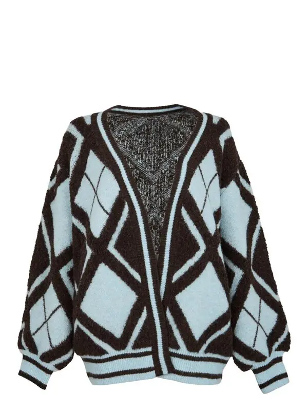 Saachi Open Argyle Knit Cardigan - Brown