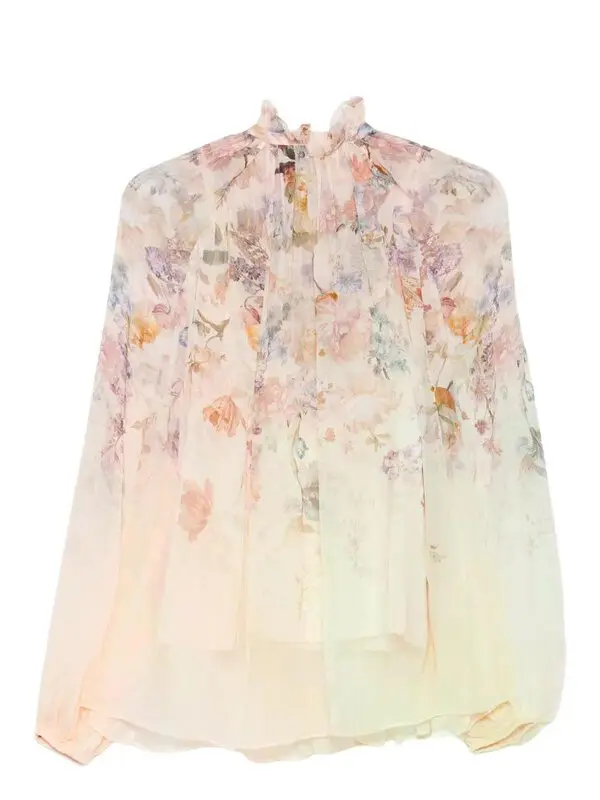 Zimmermann Floral-print Ruffled Blouse - Neutrals