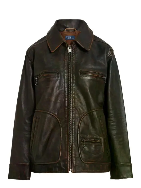 Polo Ralph Lauren Distressed Leather Moto Jacket - Brown