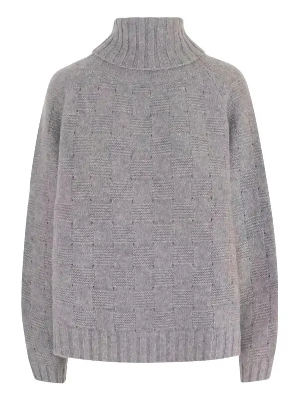 ALLUDE Basket-weave Roll-neck Sweater - Grey