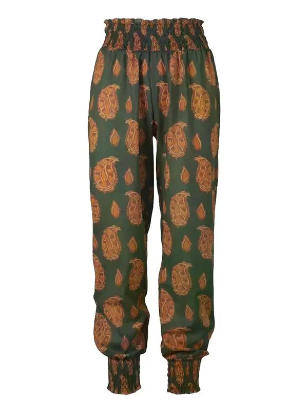 Johanna Ortiz Paisley Print Smocked Waist Trousers - Green