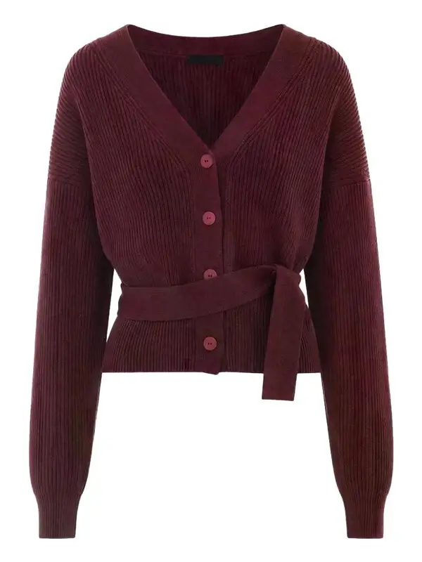DONDUP Ribbed-knit Cardigan With Detachable Waist Belt - Red