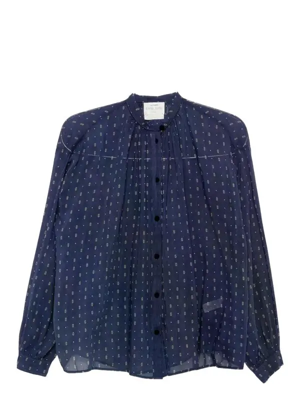 FORTE_FORTE Geometric Print Tie-neck Shirt - Blue
