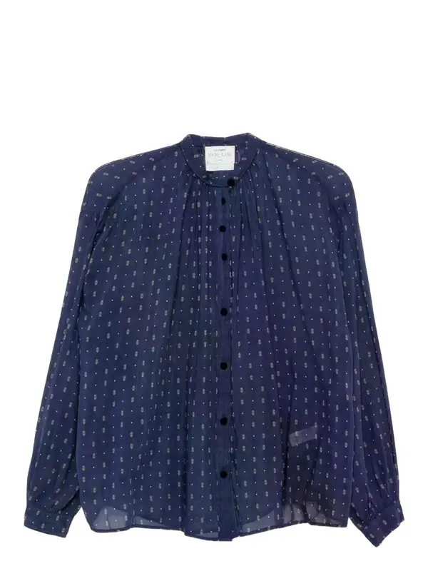 FORTE_FORTE Geometric Print Tie-neck Shirt - Blue