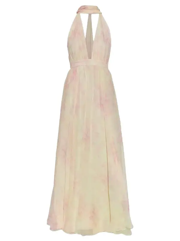 LoveShackFancy Lilah Floral Print Silk Maxi Dress - Neutrals