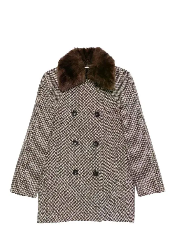 Liu Jo Herringbone Faux-fur Collar Coat - Brown