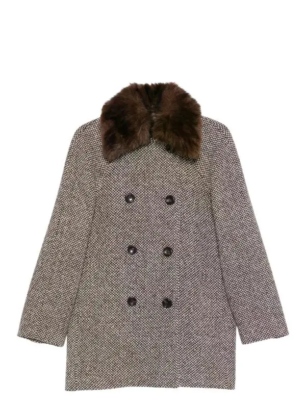 Liu Jo Herringbone Faux-fur Collar Coat - Brown
