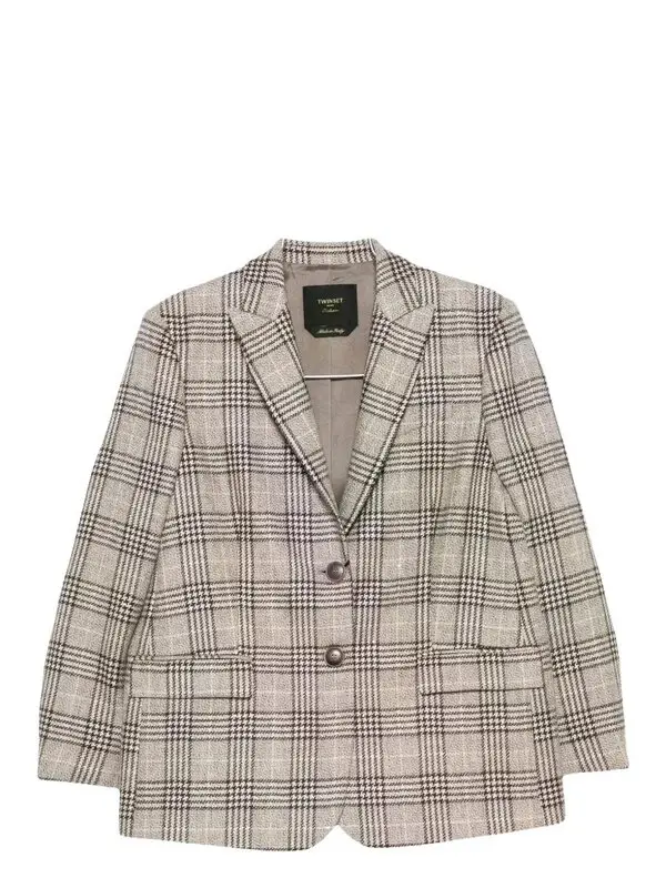 TWINSET Checked Wool Blazer With Notched Lapels - Neutrals
