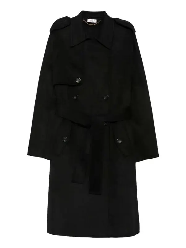 Liu Jo Double-breasted Belted Coat With Notched Lapels - Black
