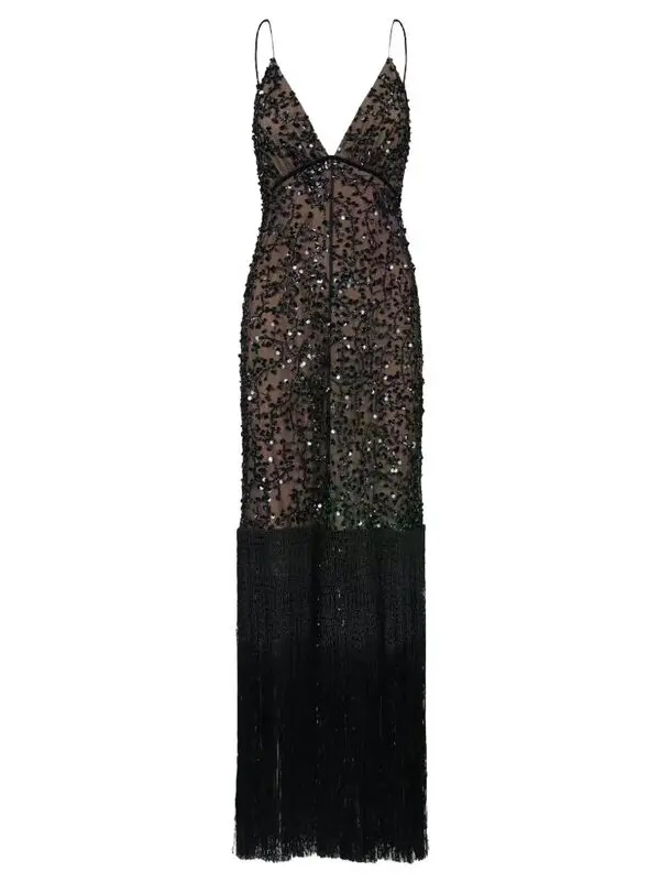 Johanna Ortiz Sequin-embellished Fringe Maxi Dress - Black
