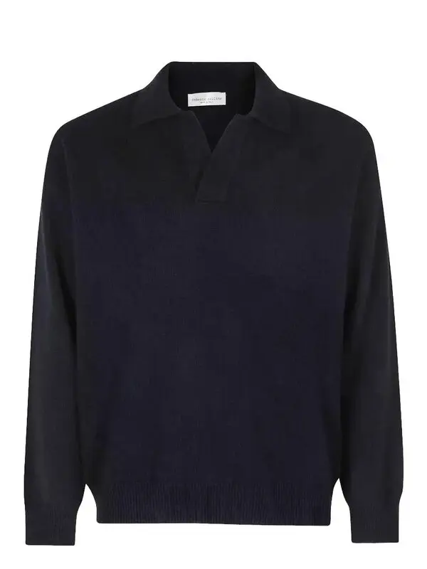 ROBERTO COLLINA Spread Collar Knitted Sweater - Blue