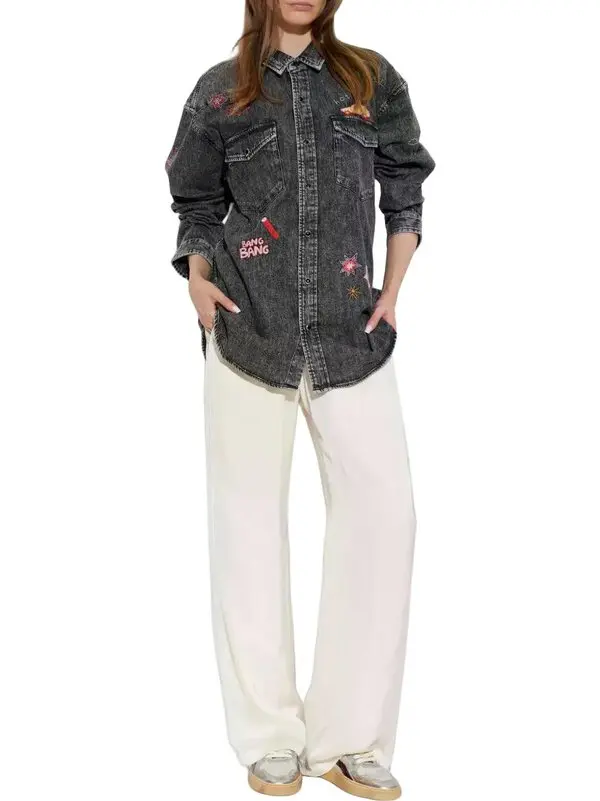 MOTHER The Exes And Ohs Embroidered Denim Shirt - Grey