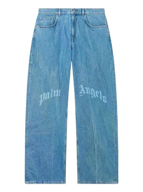 Palm Angels Logo Print Paneled Jeans - Blue