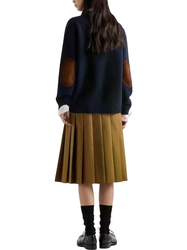 Prada Wool Oversized Sweater With Suede Elbow Patches - Blue