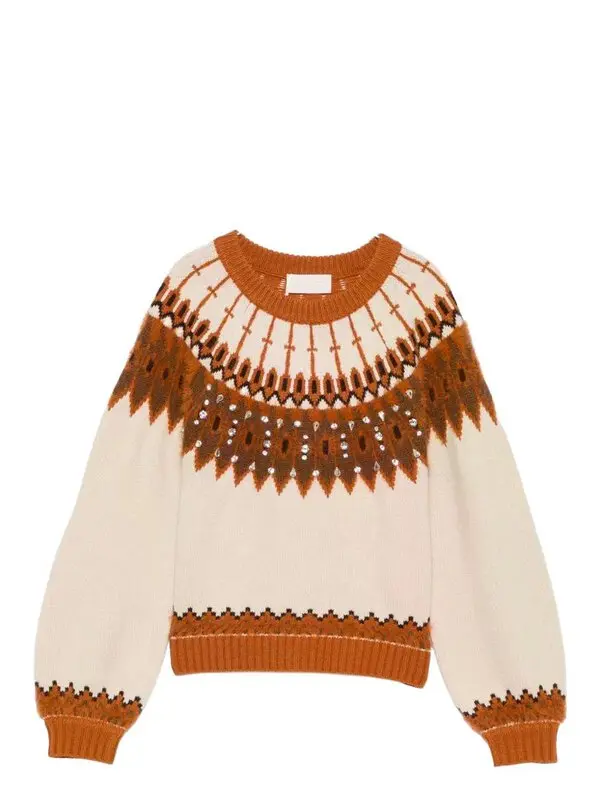 I BLUES Crystal-embellished Jacquard-knit Sweater - Neutrals