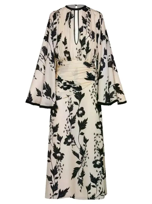 Johanna Ortiz Floral Print Midi Dress With Wide Sleeves - Neutrals