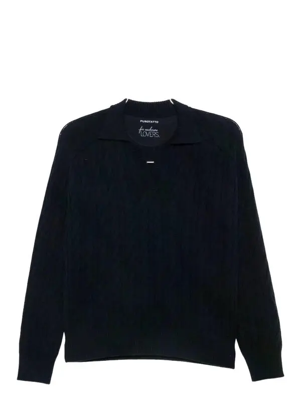 PUROTATTO Navy Cashmere Cable-knit Sweater - Blue