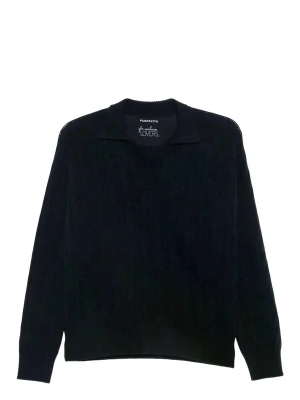PUROTATTO Navy Cashmere Cable-knit Sweater - Blue