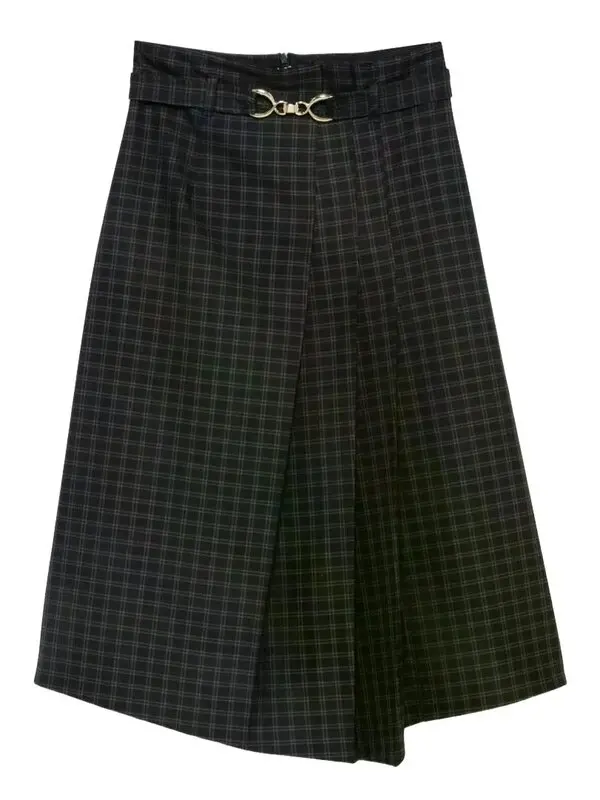 I BLUES Tartan Pleated Midi Skirt - Grey