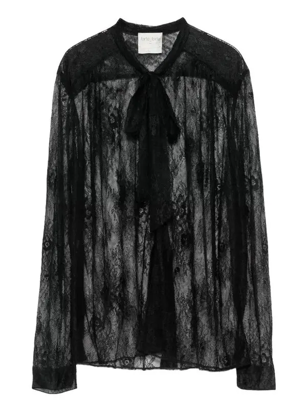 FORTE_FORTE Pussy-bow Lace Shirt - Black