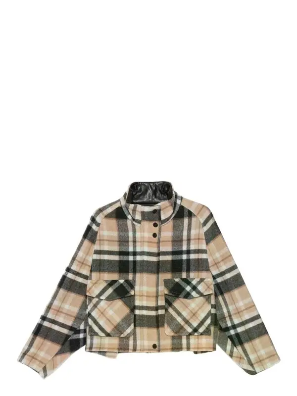 Pinko Double-layered Check-pattern High-neck Coat - Neutrals