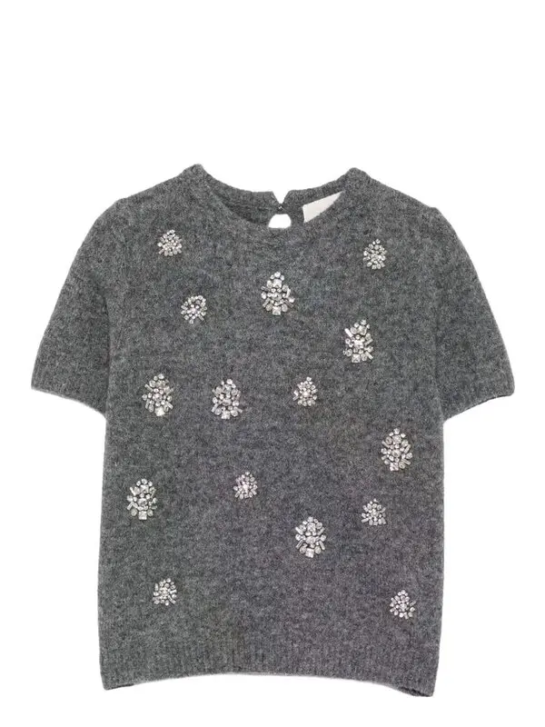 I BLUES Crystal-embellished Crewneck T-shirt - Grey