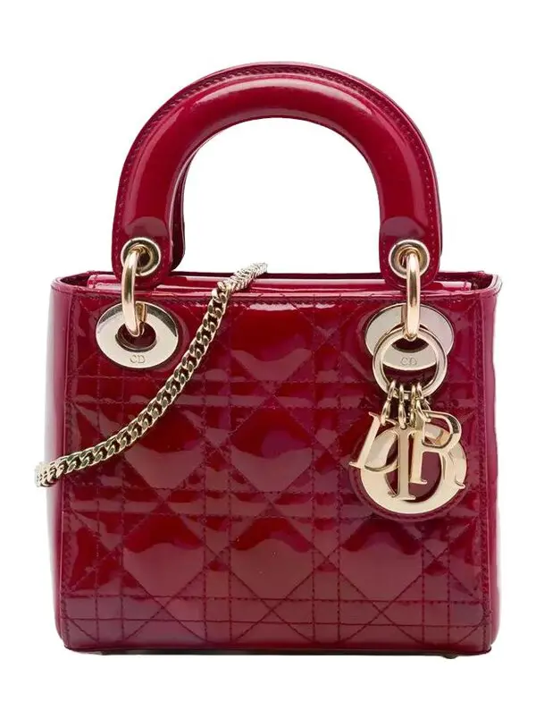 Dior Patent Cannage Mini Lady Satchel - Red