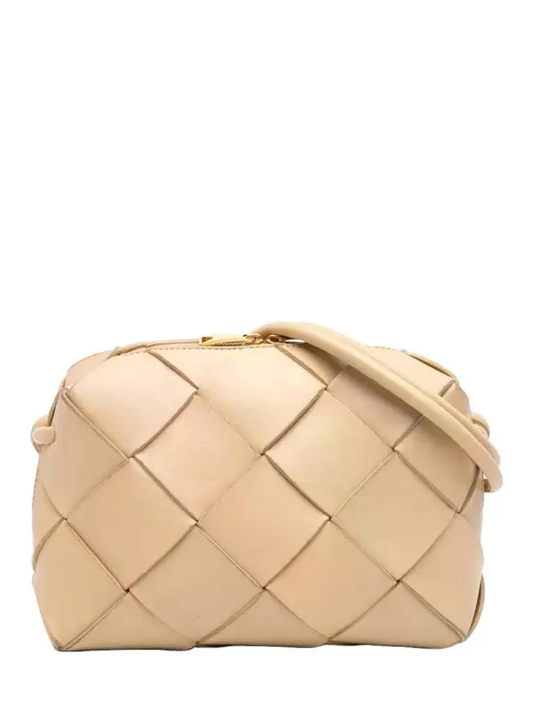 Bottega Veneta Lambskin Intreccio Cassette Camera Cross Body Bag - Neutrals