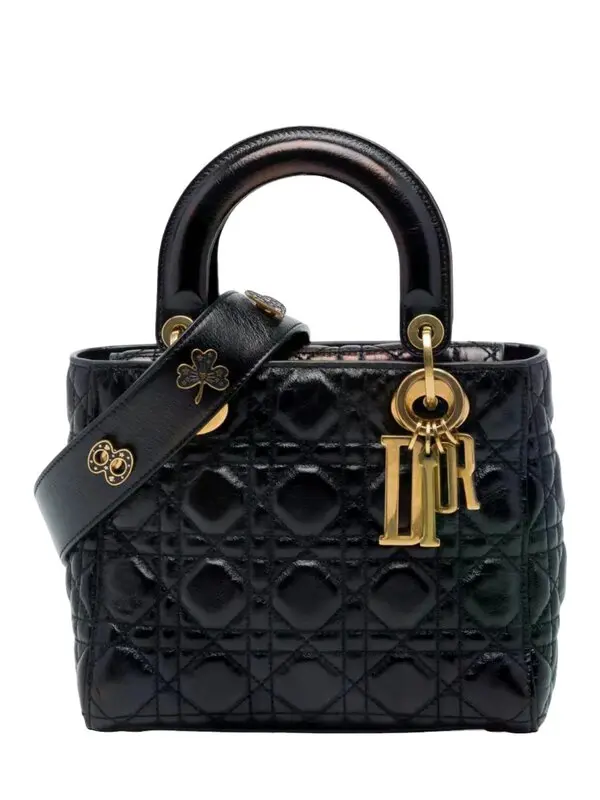 Dior 2018 Small Crinkled Patent Cannage My Abcdior Lady Satchel - Black