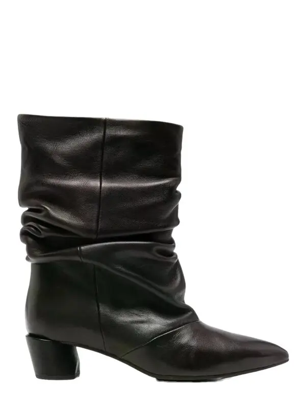 LISKA Ruched Leather Mid-calf Boots - Brown