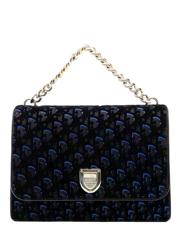 Dior Oblique Canvas And Velvet Diorama Flap Satchel - Blue